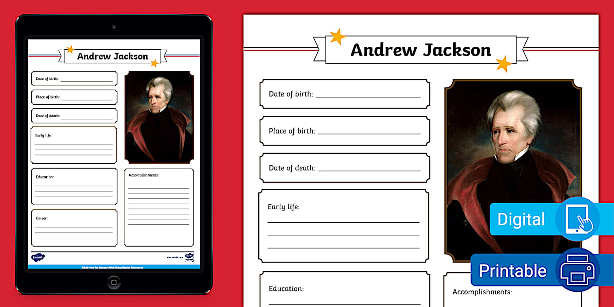 All About Andrew Jackson Research and Write Activity for 3-5