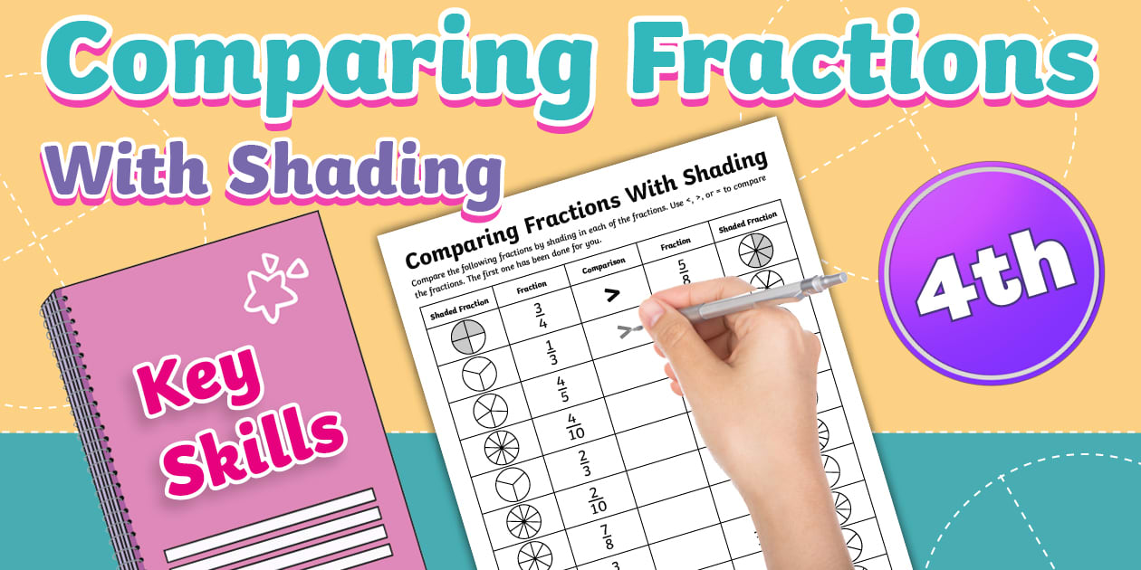 Fourth Grade Comparing Fractions With Shading Worksheet