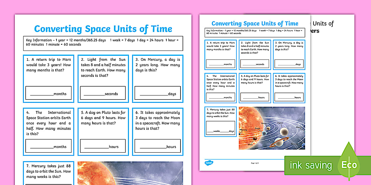 Converting Units of Space Time Worksheet / Worksheet