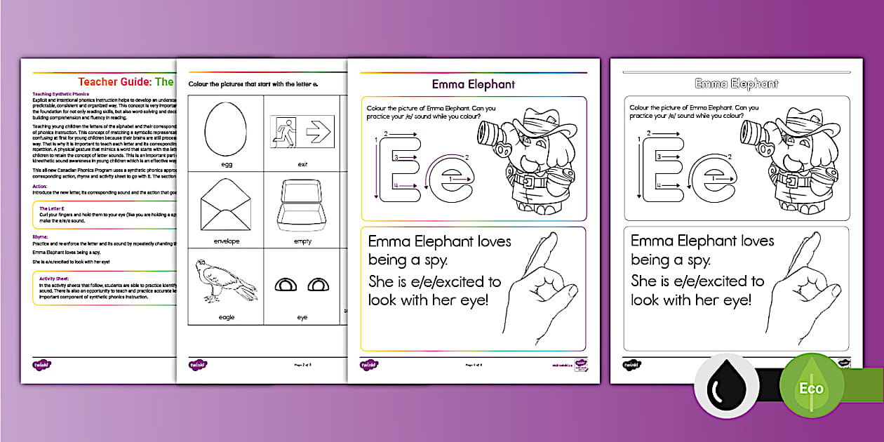 Phonics Canada: The Letter E Phonics Worksheet | Twinkl