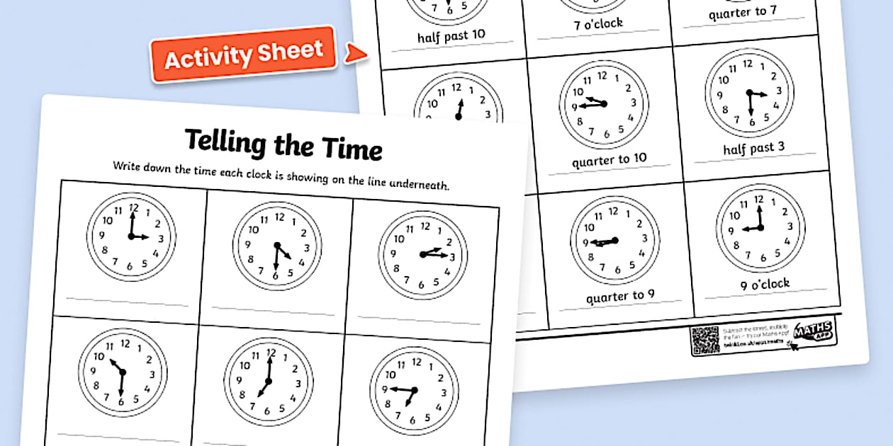 O'clock, Half Past, Quarter Past, Quarter to Worksheet