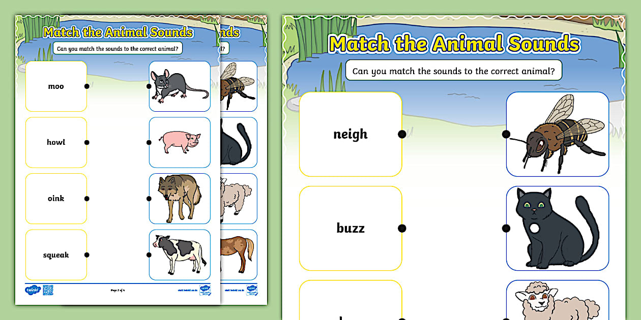 * NEW * Animal Sounds Matching Worksheet (teacher made)