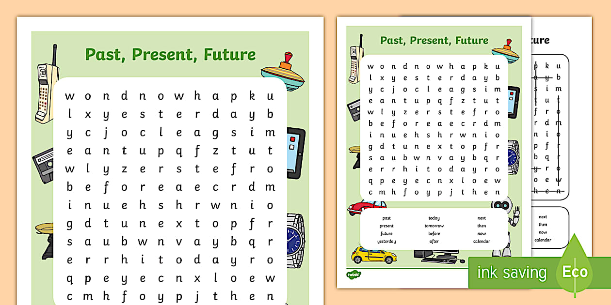 Past, Present, Future Word Search - AC9HS1K02 (teacher made)