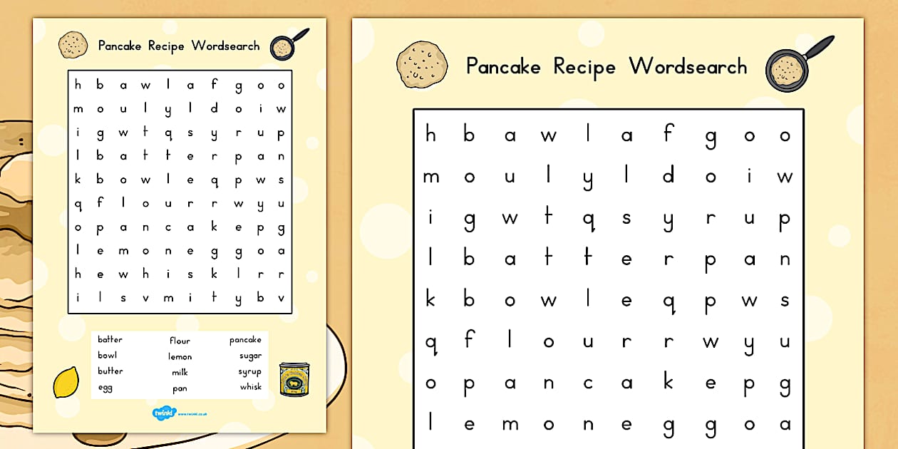 Pancake Recipe Wordsearch (Teacher-Made) - Twinkl