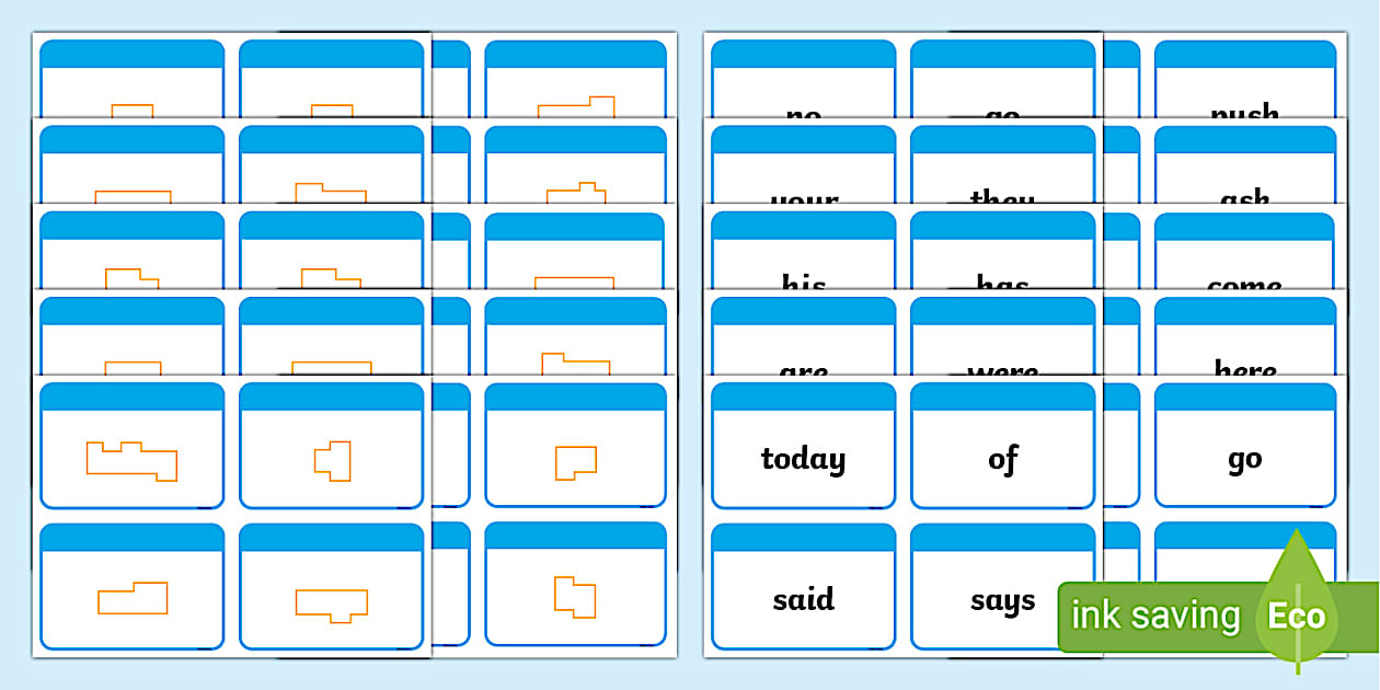 Dyslexic Year 1 Common Exception Words and Outline Matching Flashcards
