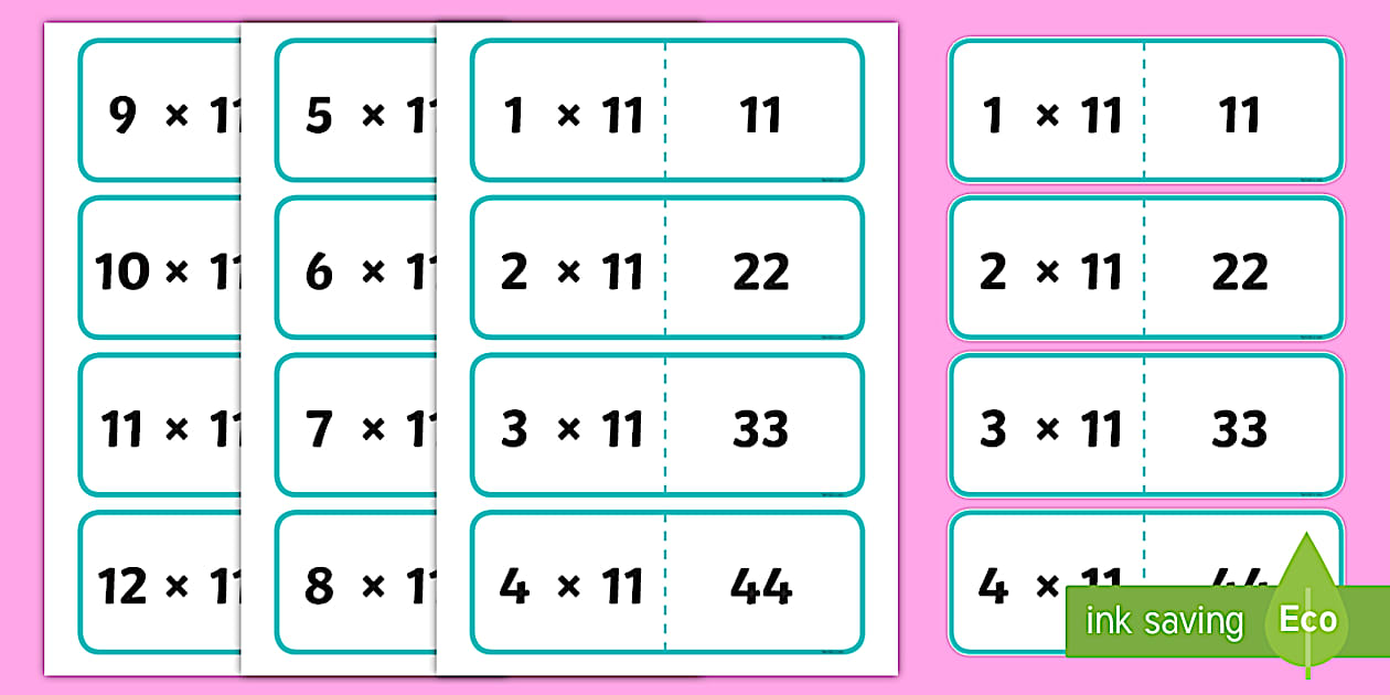Editable 11 Times Tables Folding Cards (teacher made)