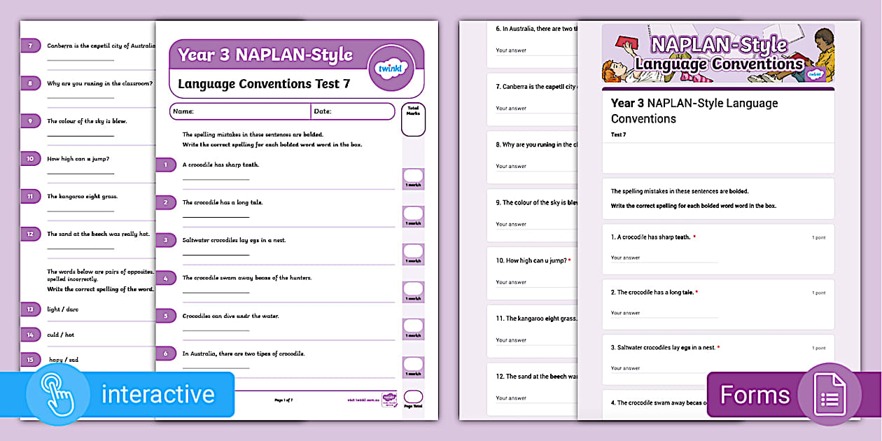 Year 3 NAPLAN-Style Language Conventions Google Form