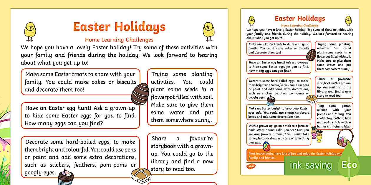EYFS Easter Holidays Home Learning Challenges (teacher made)