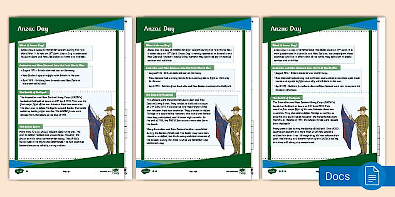 Anzac Day Differentiated Reading Comprehension Activity