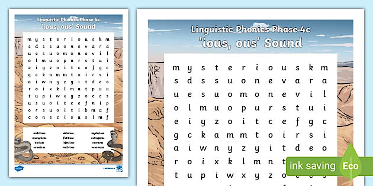 Editable Linguistic Phonics Phase 4c 'ious, ous' Word Search