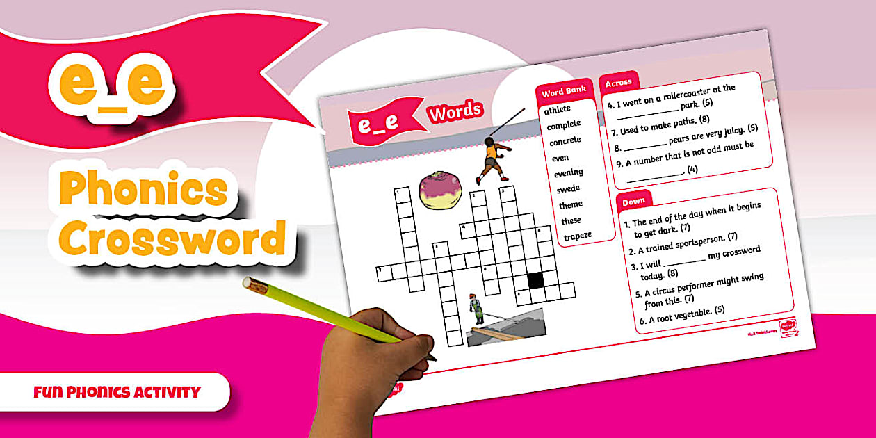 e_e Phonics Crossword - KS1 - Twinkl