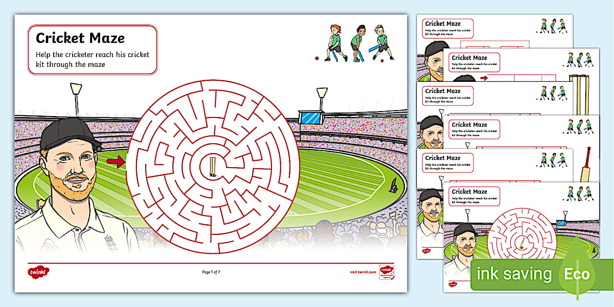 Cricket Maze Activity Worksheets | Twinkl KS1 | Mazes | P.E.