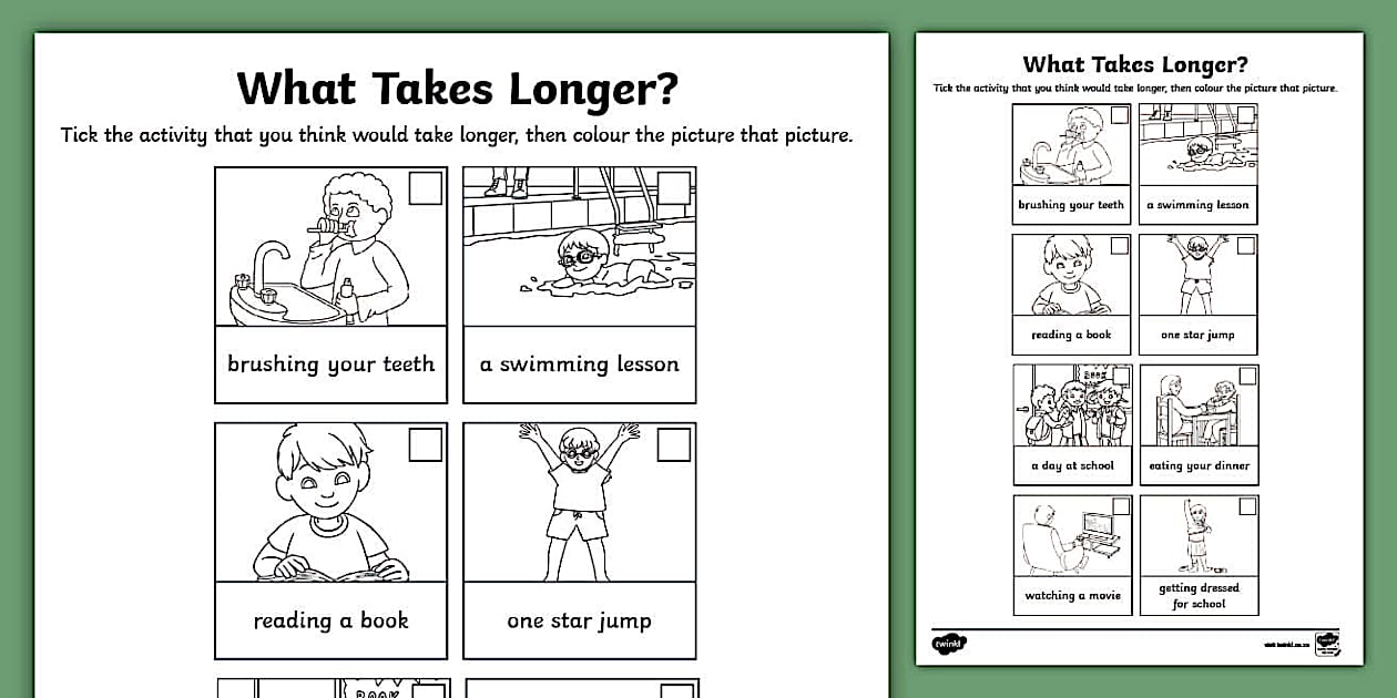 Grade R Time What Takes Longer? Activity (teacher made)