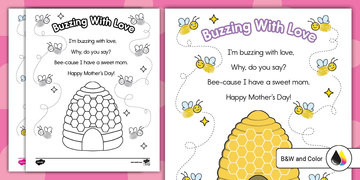 Buzzing With Love Poem Mother's Day Fingerprint Craft