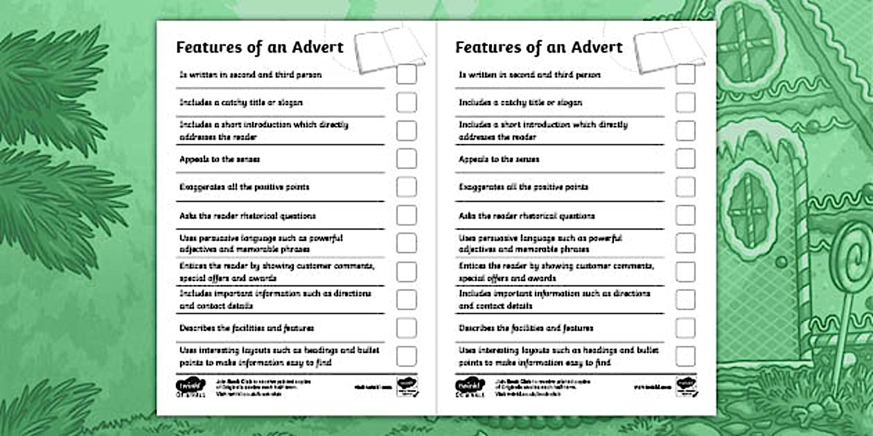 Features of an Advert Checklist (teacher made) - Twinkl