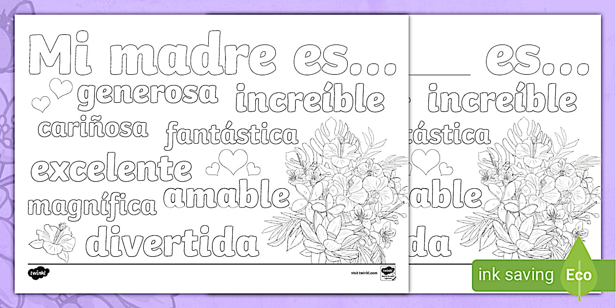 👉 Spanish: Mother's Day Describing Words Sheet