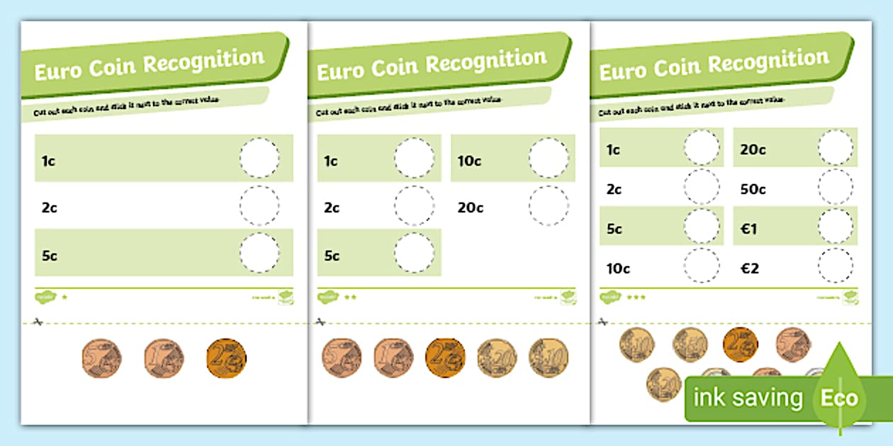 Euro Coin Recognition Cut and Stick Activity