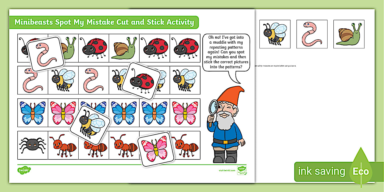 👉 Minibeasts Repeating Patterns | EYFS Cut and Stick Activity
