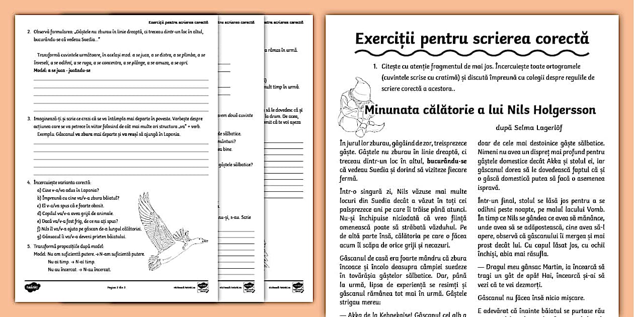 Exerciții pentru scrierea corectă – Fișă de lucru
