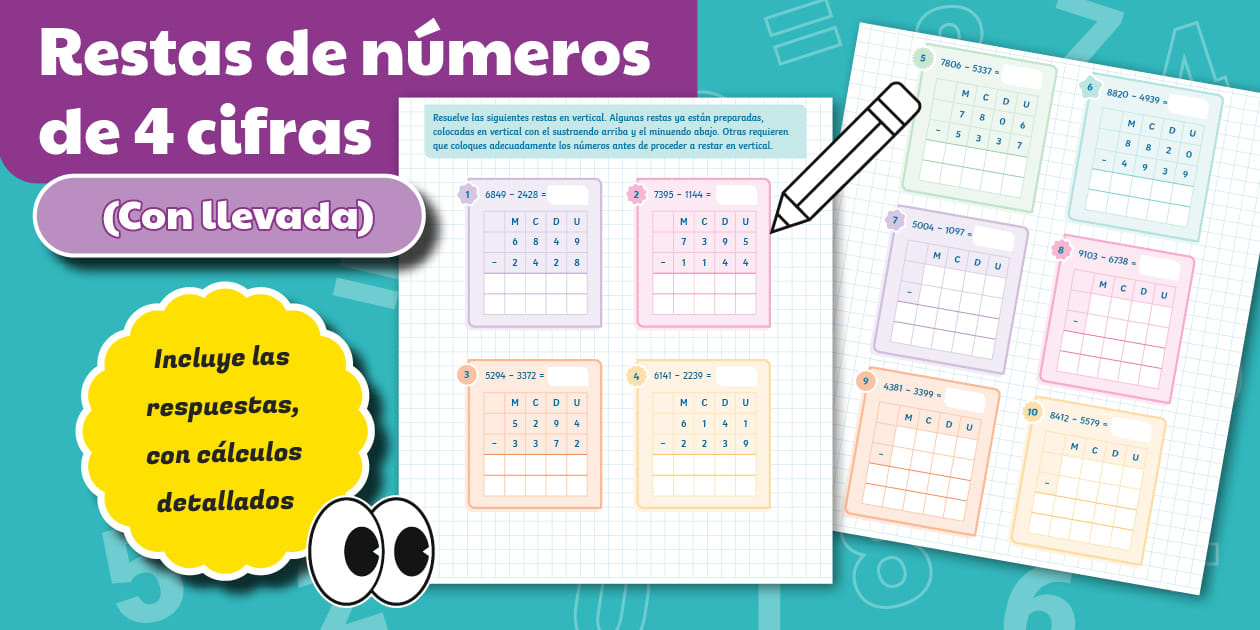 Ficha de actividad: Restas de 4 cifras con llevada