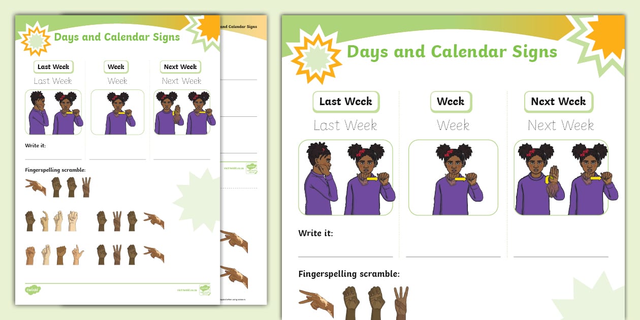 FP - SASL - Days and Calendar Signs - Worksheets (CAPS)