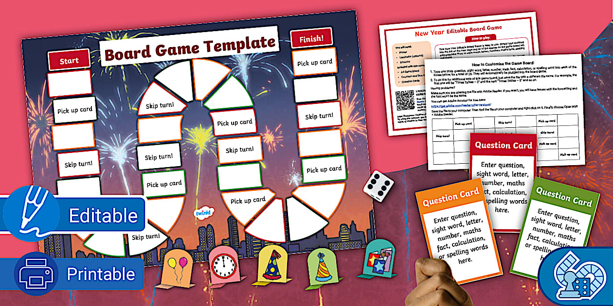 New Year Editable Board Game Template (teacher made)