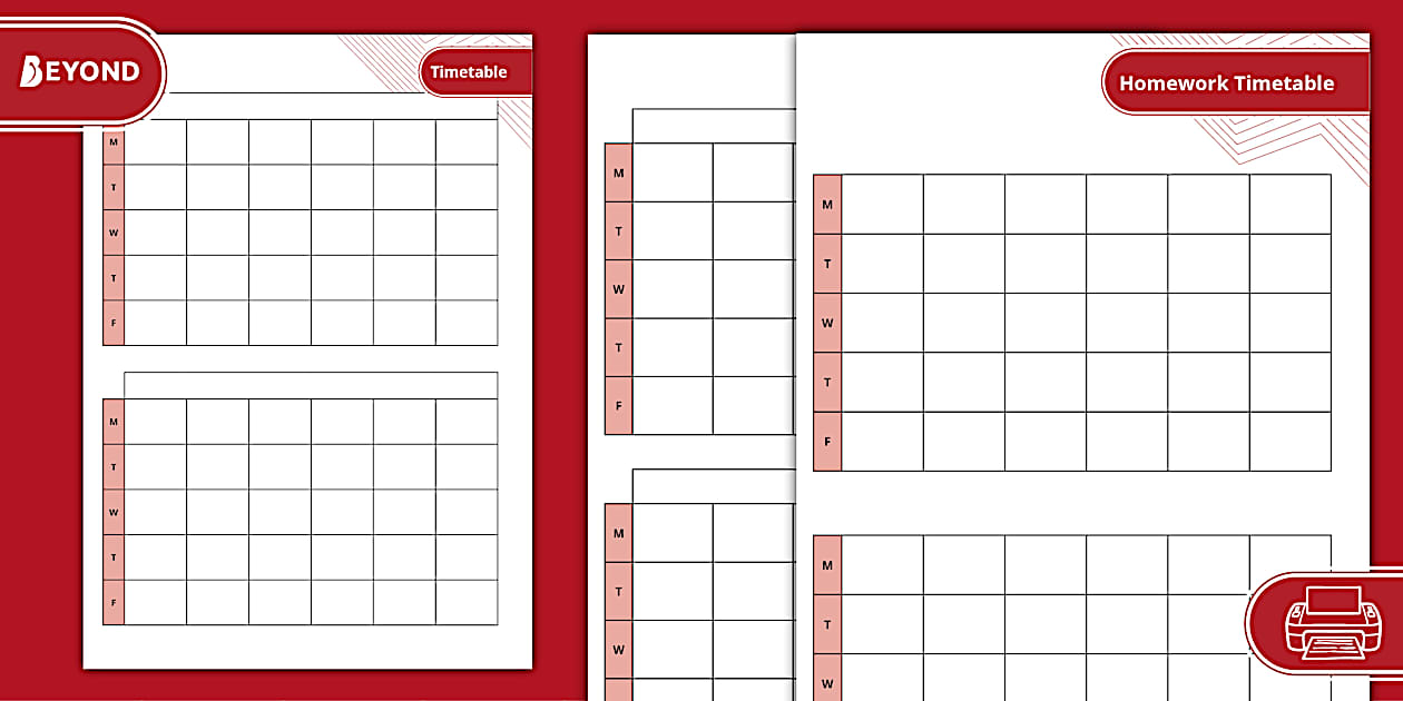 Beyond | Timetable & Home Work Timetable | Teacher Planner