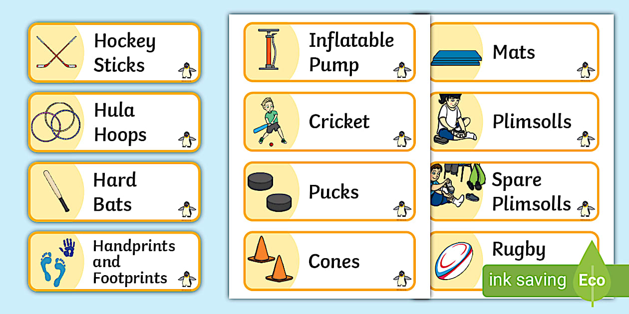 Penguin Themed Editable PE Resource Labels (teacher made)