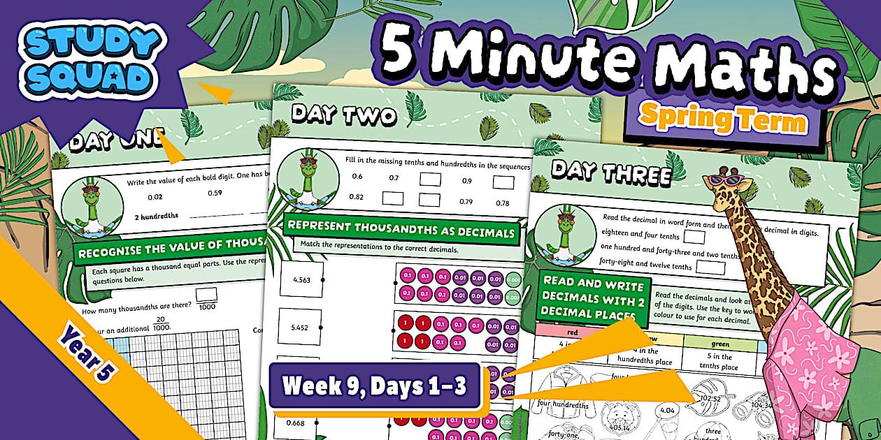 👉 Study Squad 5 Minute Maths - Year 5 Spring - Week 9 Days 1-3