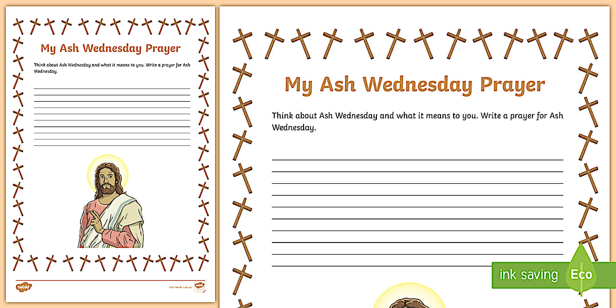 Black and White Ash Wednesday Prayer Worksheet - Twinkl