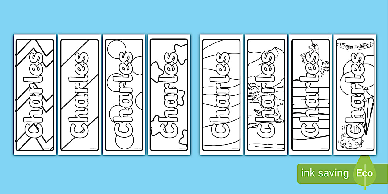 Charles Name Simple Colouring Bookmarks (teacher made)