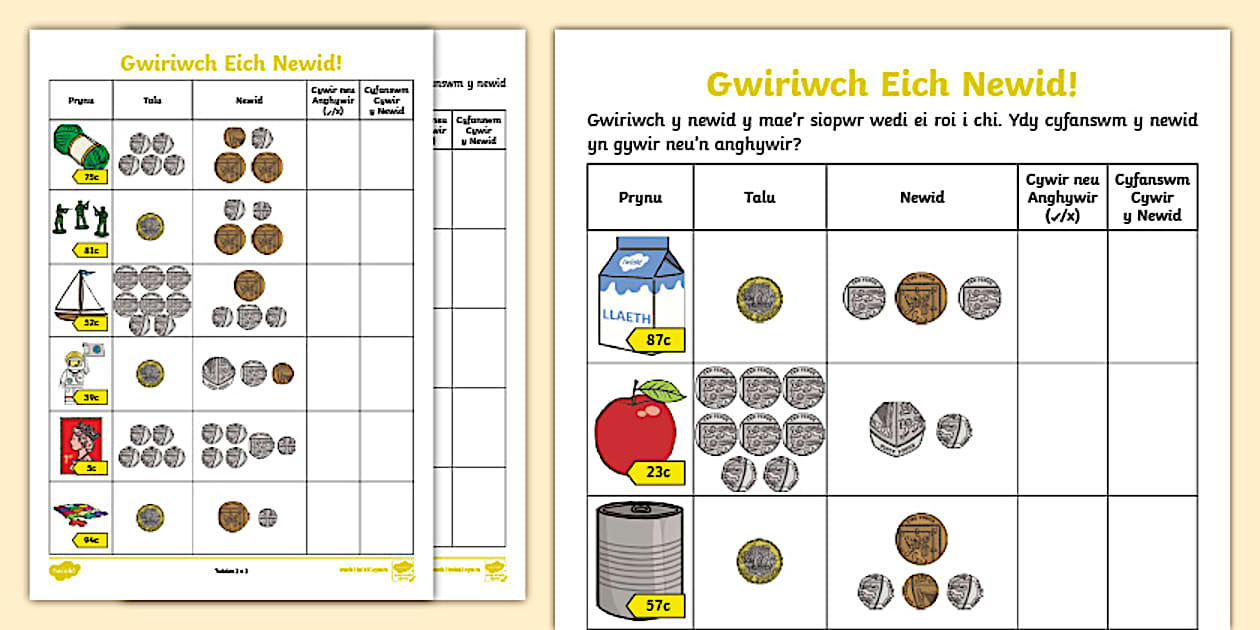 Gwirio Eich Newid: Hyd at £1 (teacher made) - Twinkl