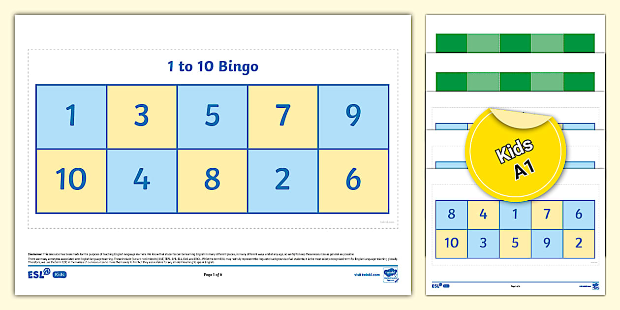 ESL Numbers 1-10 Bingo [Kids, A1] - Twinkl