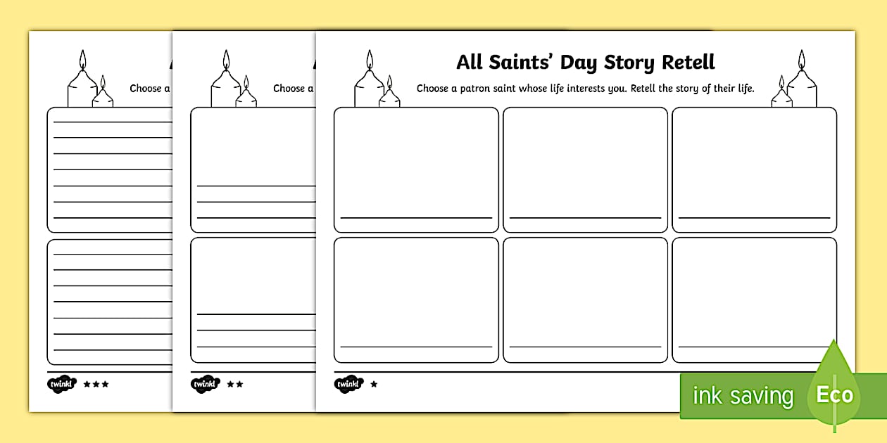 All Saints' Day Retell Worksheet - Twinkl
