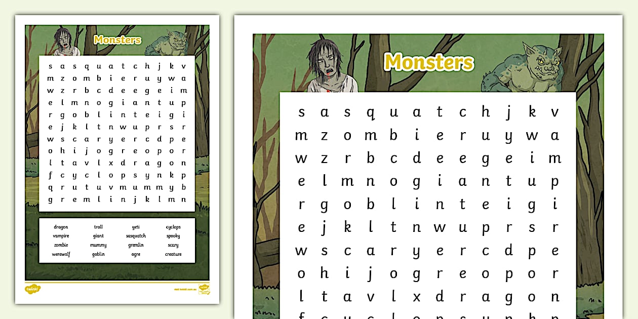 Monsters Word Search (teacher made) - Twinkl