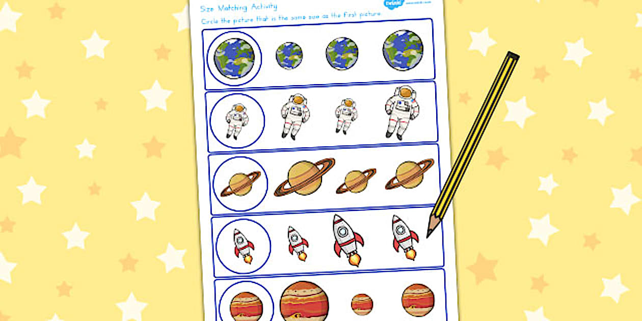 Space Themed Size Matching Worksheet (teacher made) - Twinkl