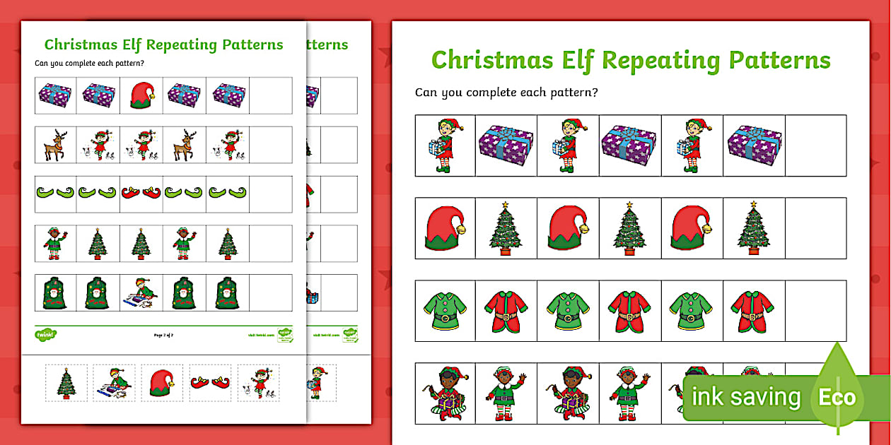 Christmas Elf Repeating Pattern Activity | Twinkl - Twinkl
