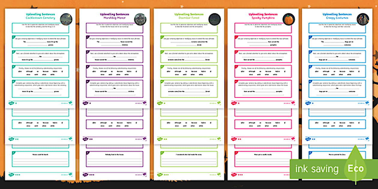 LKS2 Uplevelling Halloween Sentences Worksheets - Twinkl