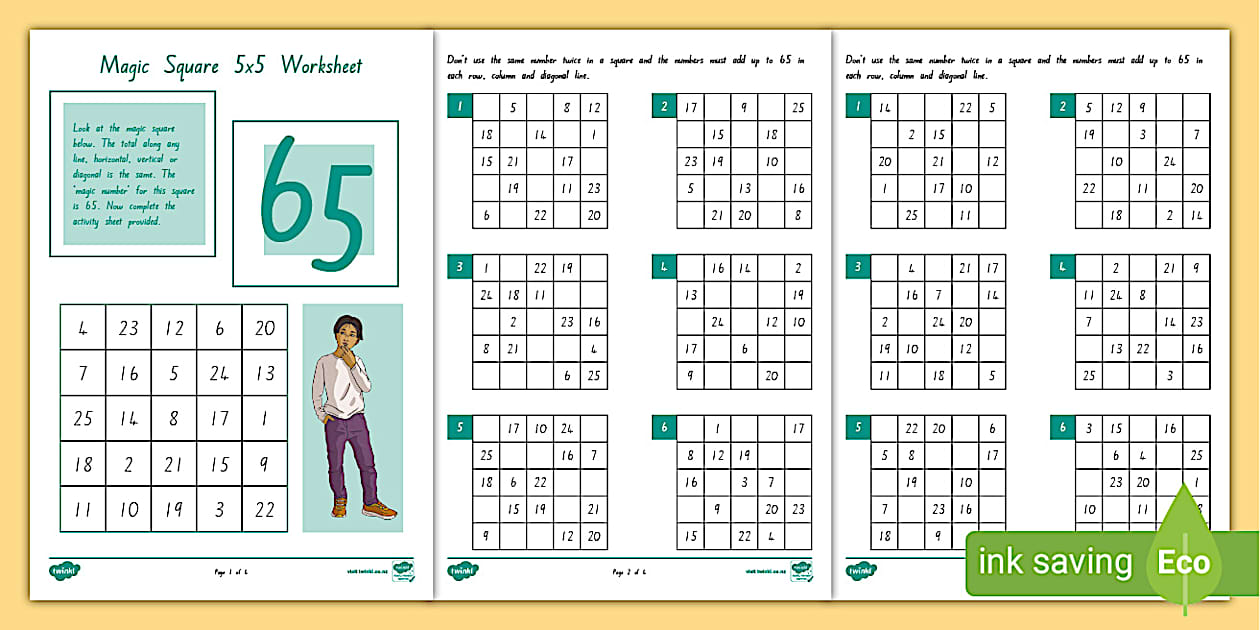 Magic Square 5 × 5 Worksheets | Maths | Algebra | Twinkl