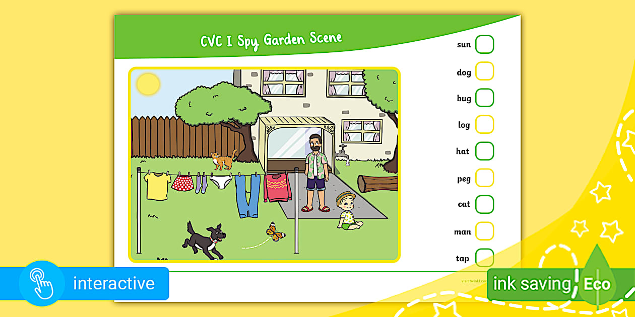 CVC I Spy Garden Scene (teacher made) - Twinkl