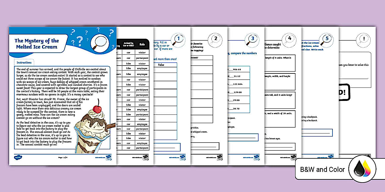 Fifth Grade The Mystery of the Melted Ice Cream Math Project