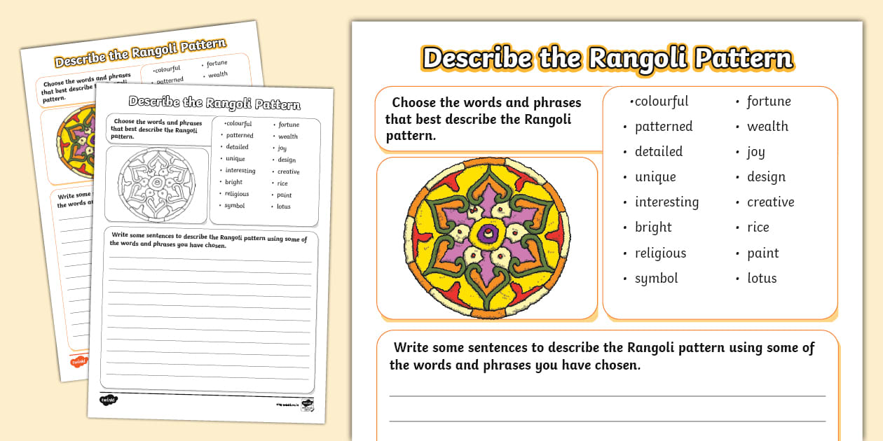 Describe a Rangoli Pattern Worksheet (teacher made) - Twinkl