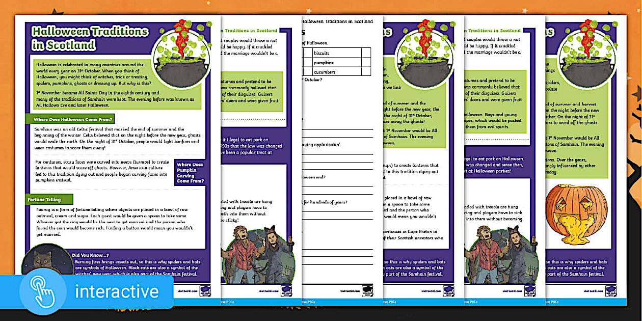 Interactive PDF: Halloween Traditions Reading Comprehension