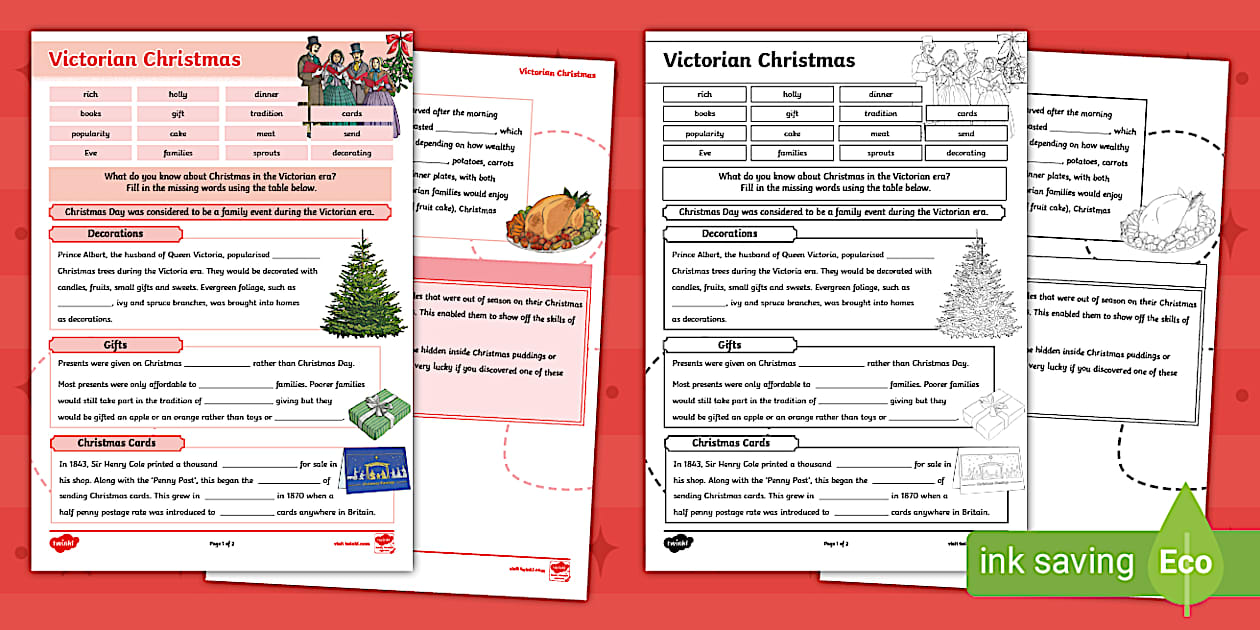 Victorian Christmas Cloze Worksheet (teacher made) - Twinkl