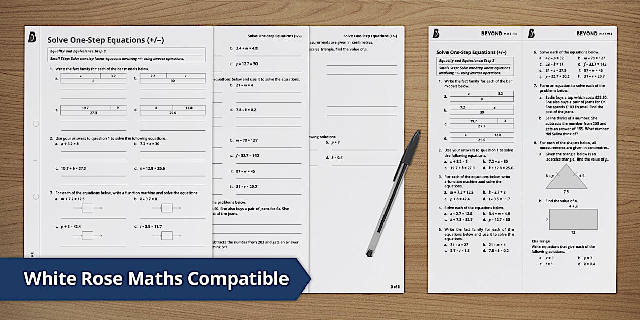👉 Solve One-Step Equations (+/–) - Twinkl