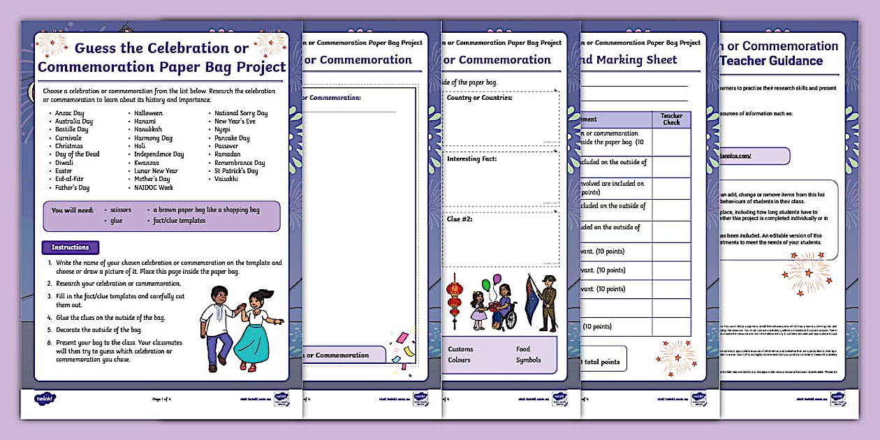 Guess the Celebration or Commemoration Paper Bag Project