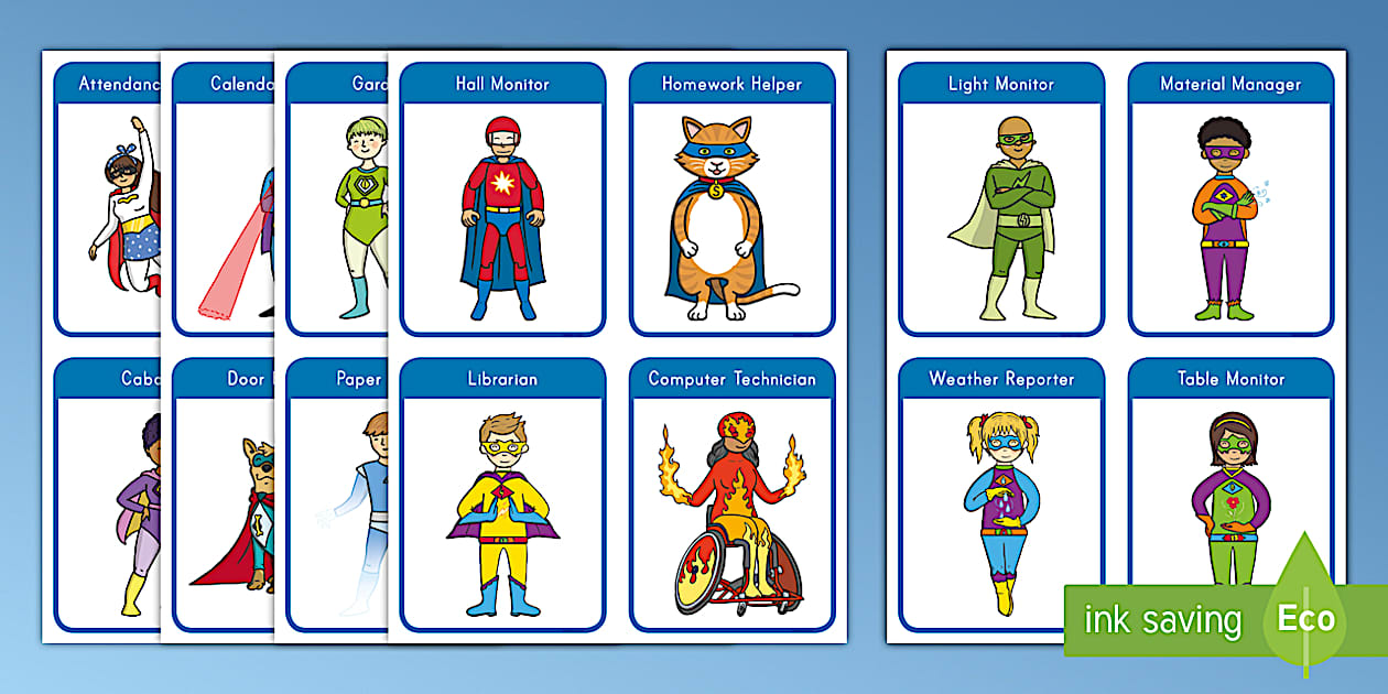 Superhero Classroom Jobs Rectangle Cards (teacher made)