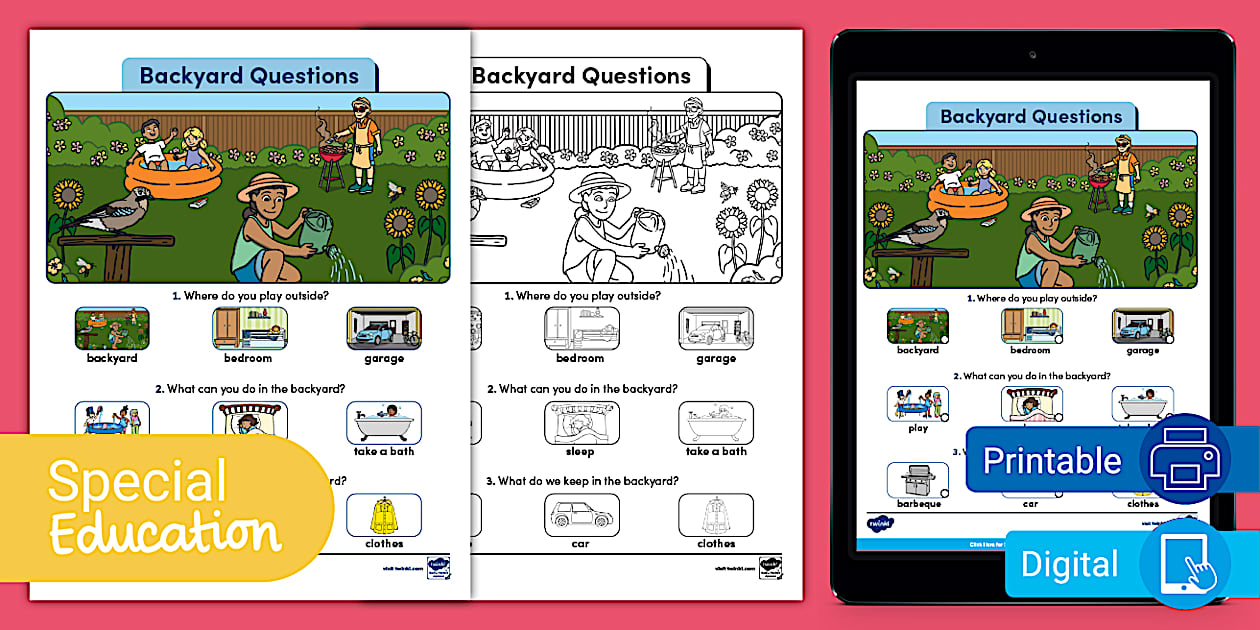 Life Skills: Backyard Comprehension Worksheet (teacher made)