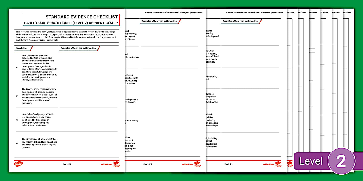 Early Years Apprenticeship Standard Evidence Checklist