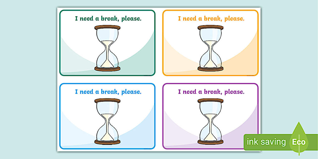 I Need a Break, Please! Note Cards, Time Out Cards - Twinkl